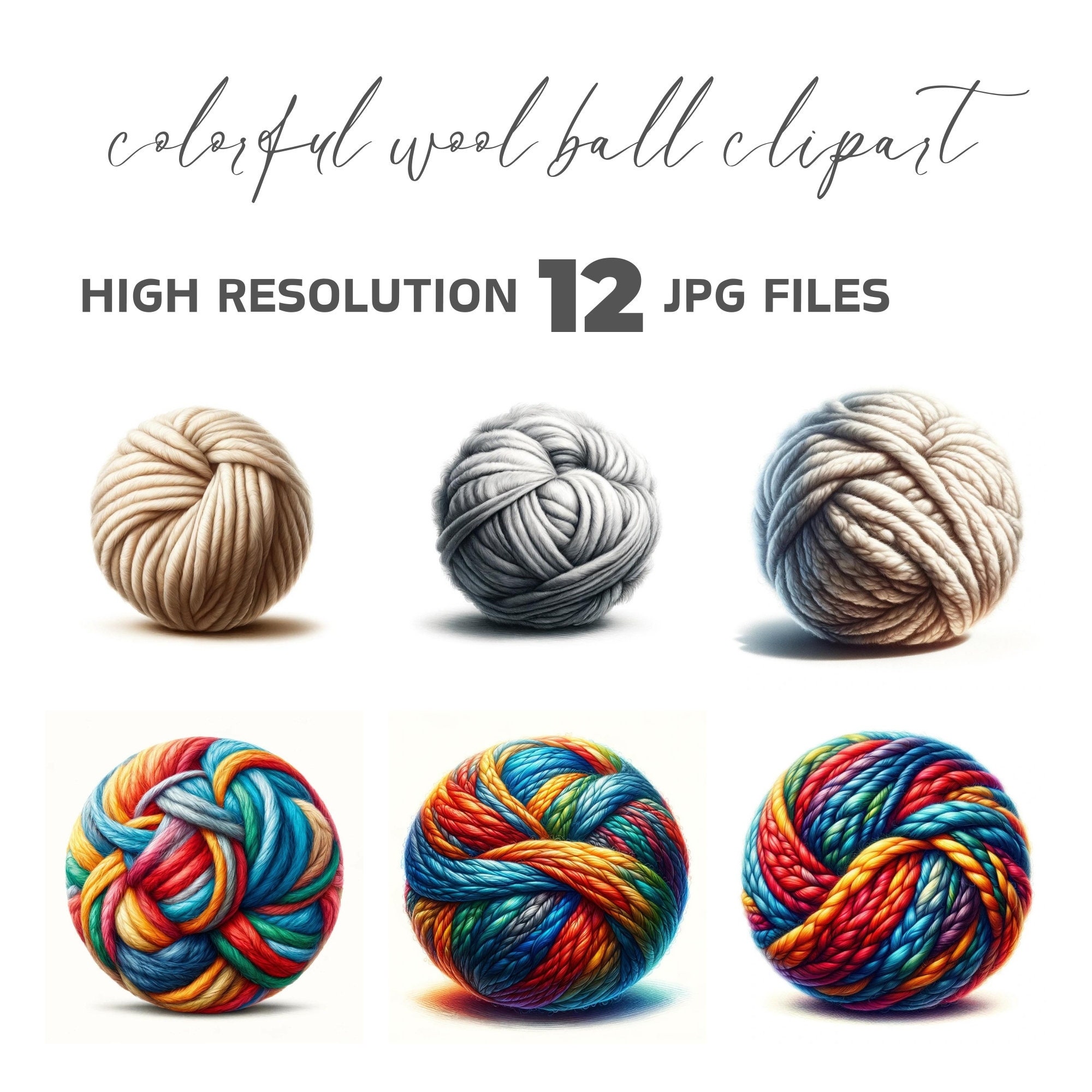 Colorful Wool Ball Clipart for Paper Crafts, Junk Journals, Instant ...