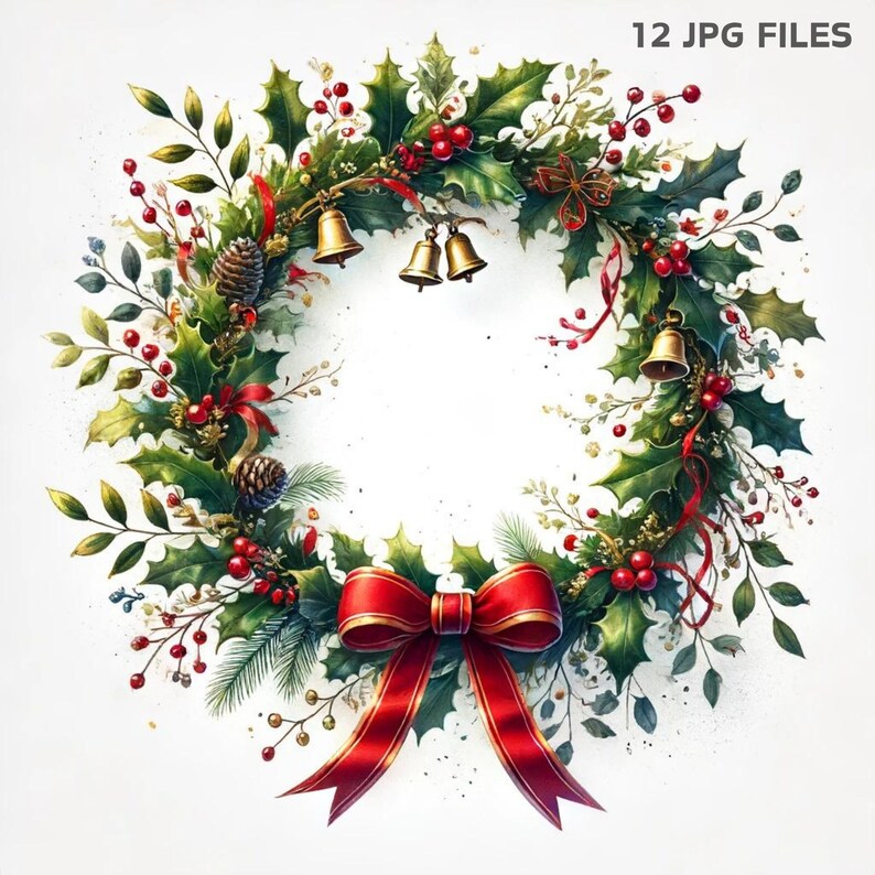 Christmas Wreaths Clipart Bundle, Greenery for Digital Crafting and ...