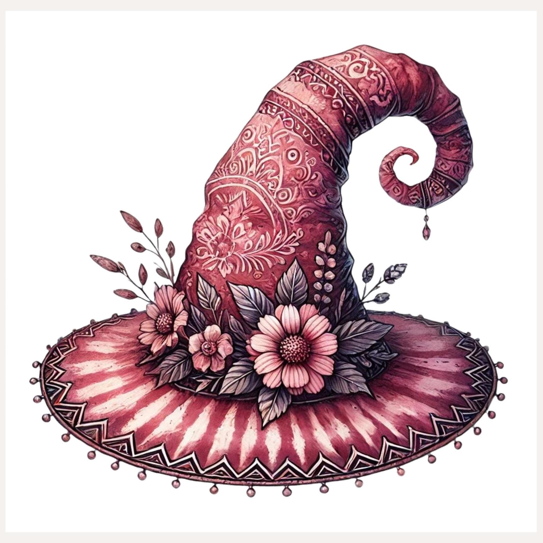 Classic Pink Witch Hat Clipart Set, Hippie Halloween Digital Download ...