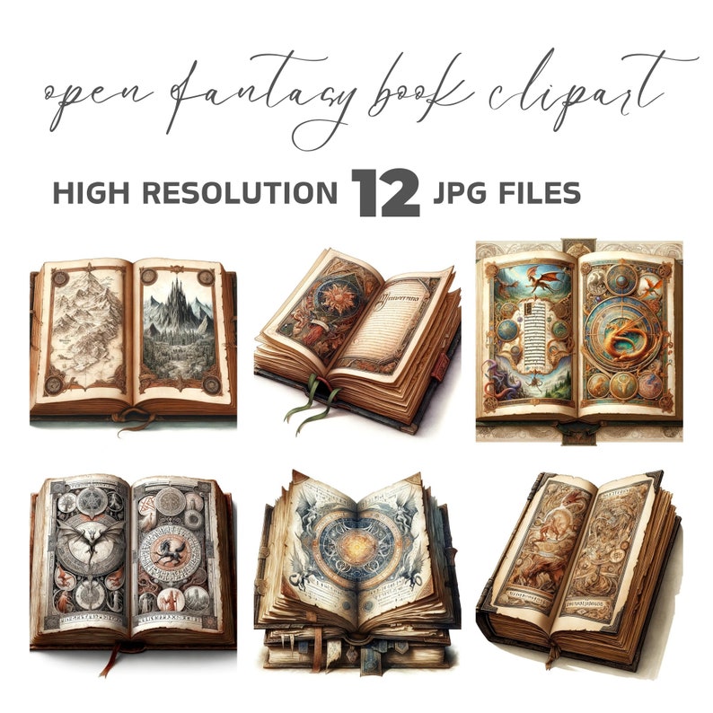 Fantasy Book Clipart Set, Digital Crafting Images for Collage ...