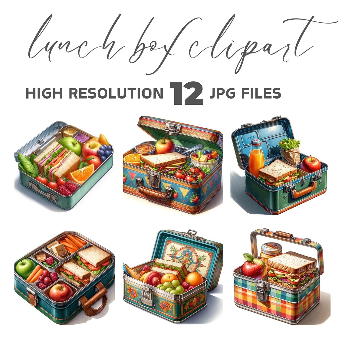 Lunch Box Clipart Set, Watercolor Illustrations for Creative Projects ...