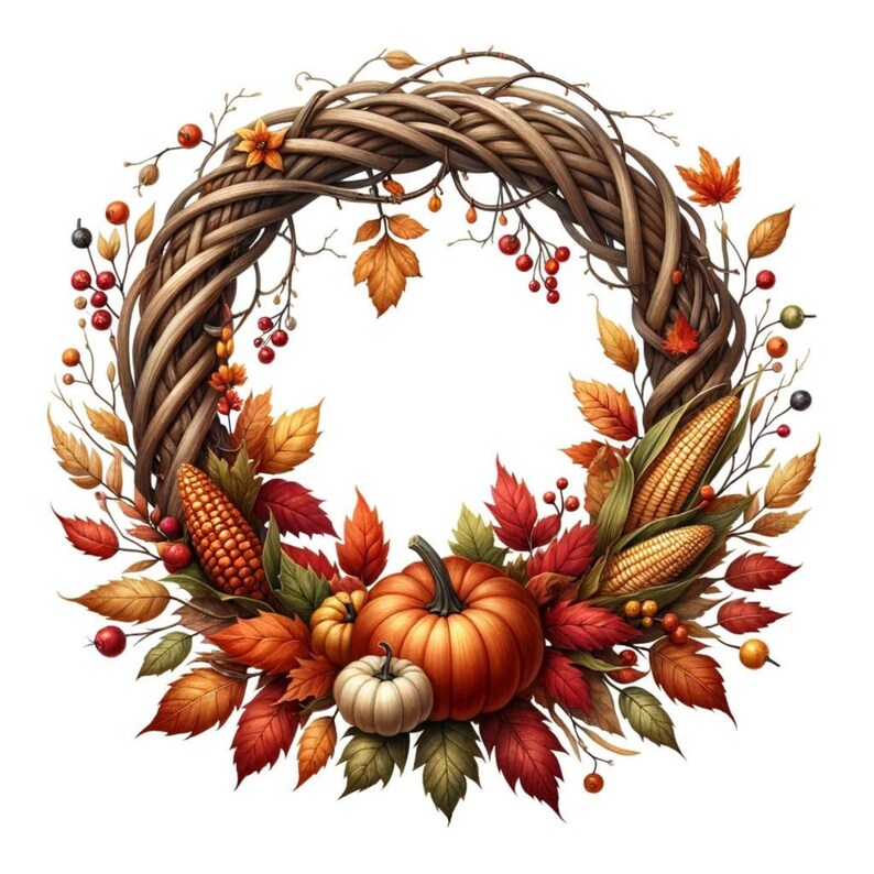 Thanksgiving Wreath Clipart, Floral Frames, Instant Download, Junk ...