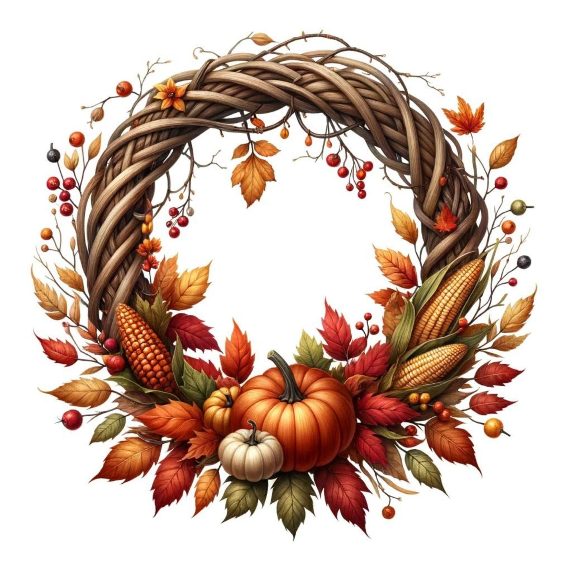 Thanksgiving Wreath Clipart, Floral Frames, Instant Download, Junk ...