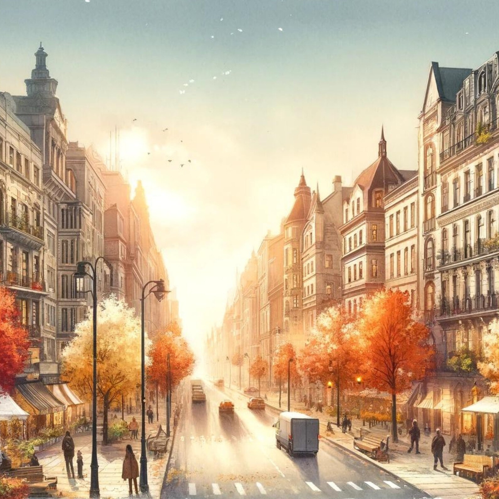 Autumn City Landscape Digital Clipart, Scrapbook Image, Watercolor City ...