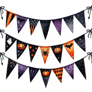 Halloween Bunting Clipart Set,halloween Watercolor Bundle for DIY ...