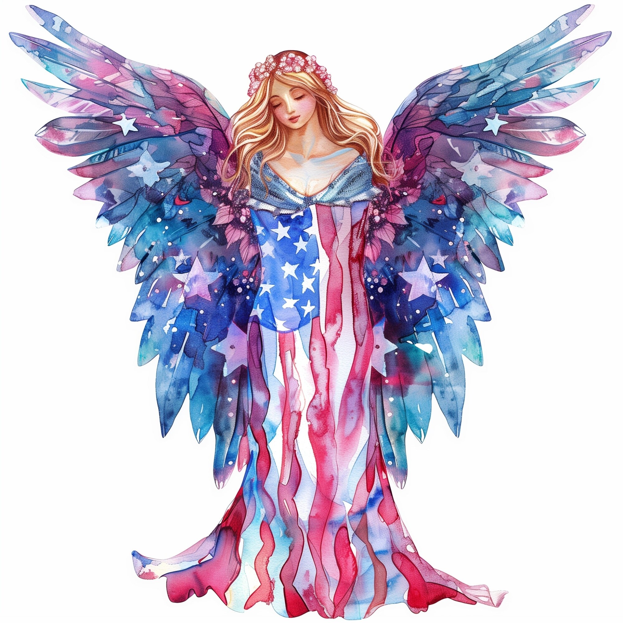 Watercolor American Flag Clipart and Angel Wings, Digital Crafting ...