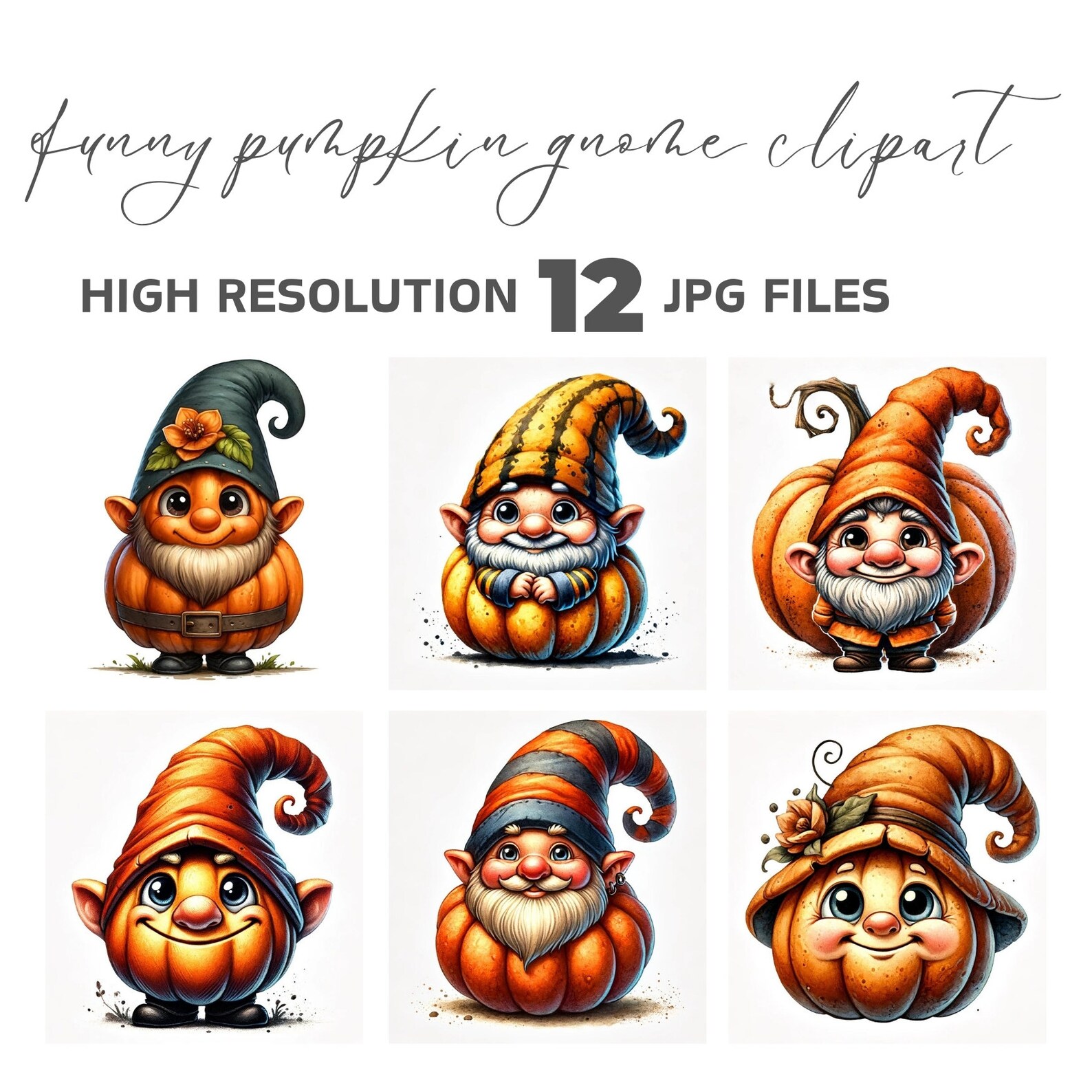 Funny Pumpkin Gnome Clipart, Digital Images for Junk Journals, Autumn ...