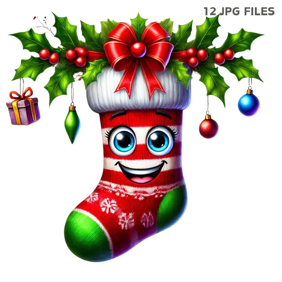 Funny Santa Socks, Cute Watercolor Images, Digital Download, Christmas ...