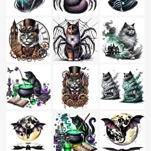 Spooky Cats Clipart Bundle, Instant Download Halloween Design, Creepy ...