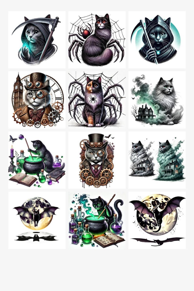 Spooky Cats Clipart Bundle, Instant Download Halloween Design, Creepy ...
