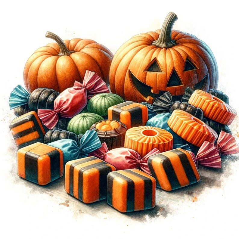 Spooky Halloween Sweets Clipart Bundle, Digital Watercolor Candy ...
