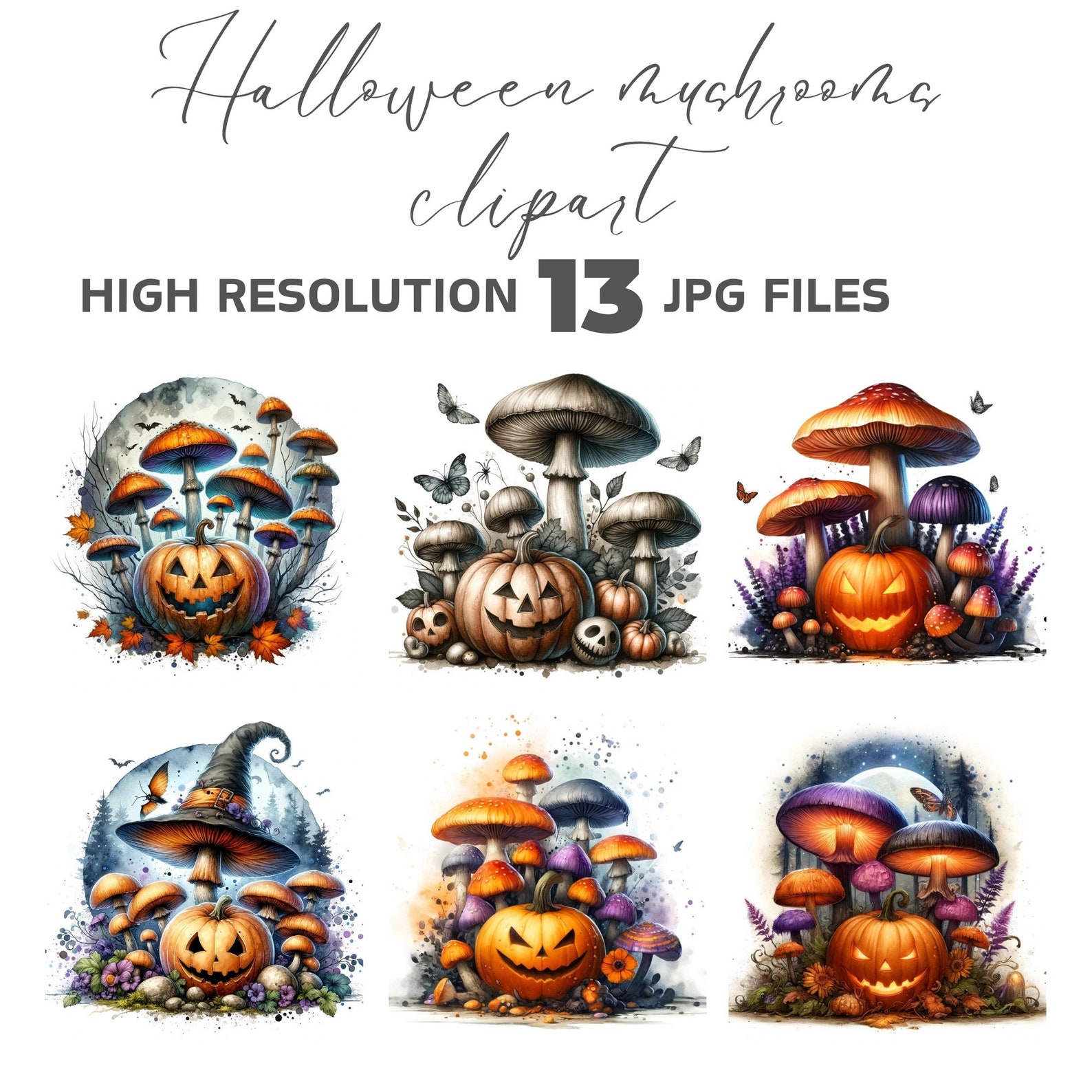 Mystical Mushroom Retro Clipart Collection Instant Download Digital ...