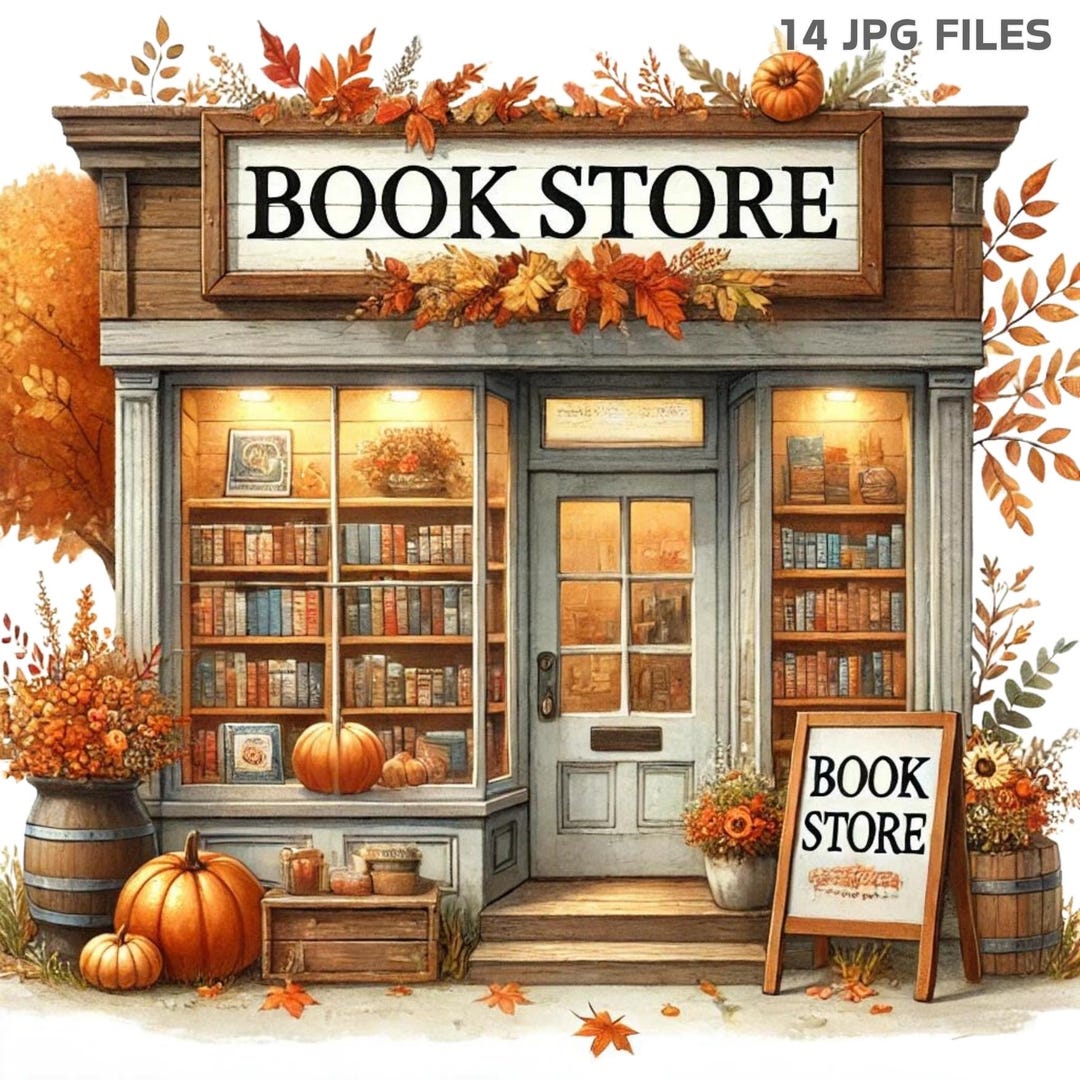 Autumn Book Shop Clipart, Watercolor Bookstore, Vintage Storefront ...