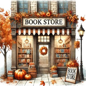 Autumn Book Shop Clipart, Watercolor Bookstore, Vintage Storefront ...