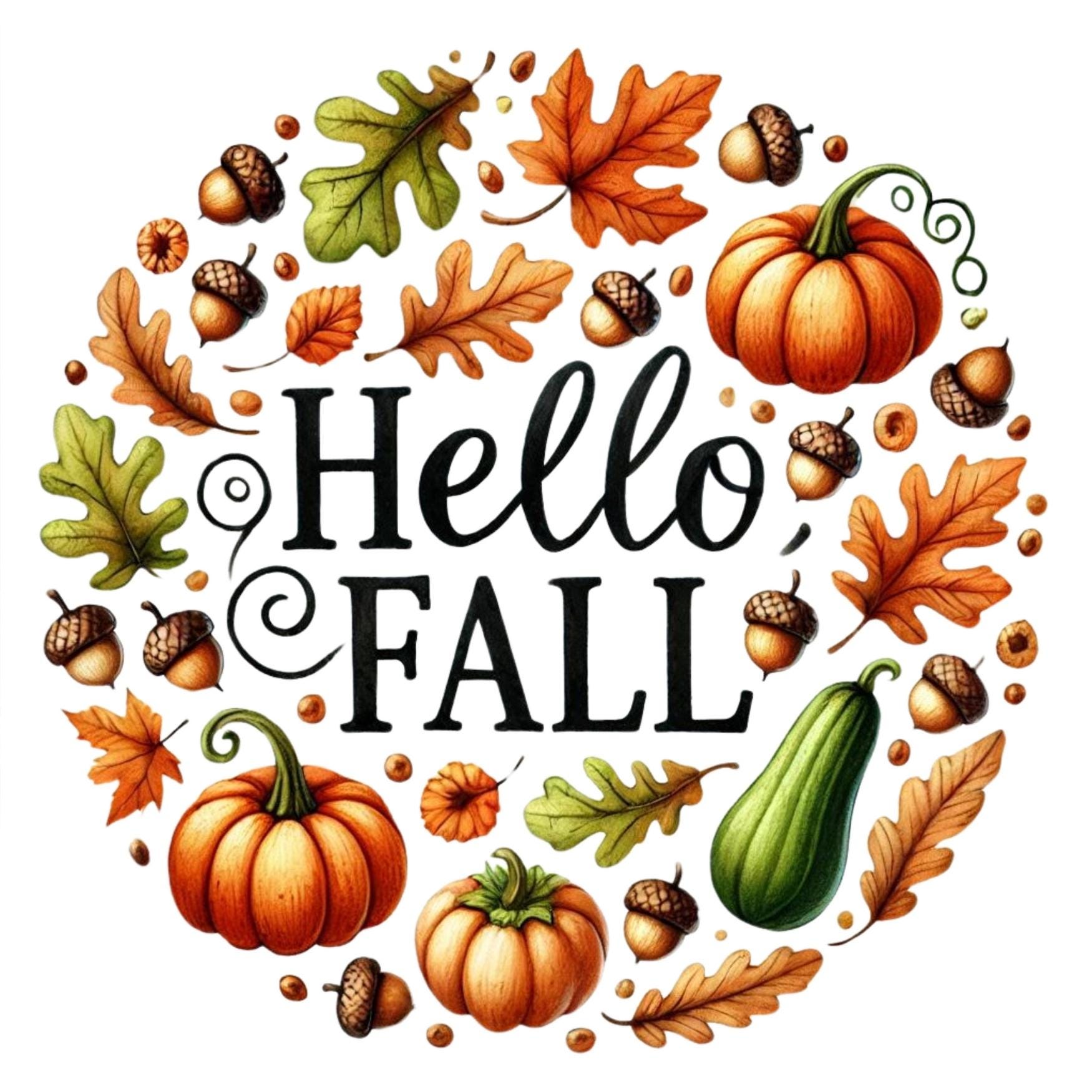 Hello Fall Pumpkin Clipart Bundle, Digital Download Images, Fall Leaves ...