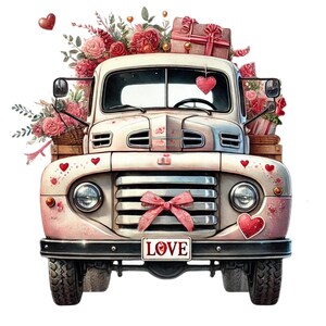 Vintage Valentine Truck Clipart, Retro V-day Design for Planner ...