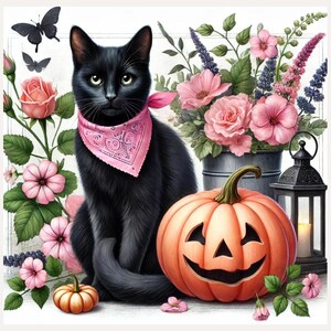 Watercolor Pumpkin Patch Clipart With Halloween Cat, Digital Crafting ...