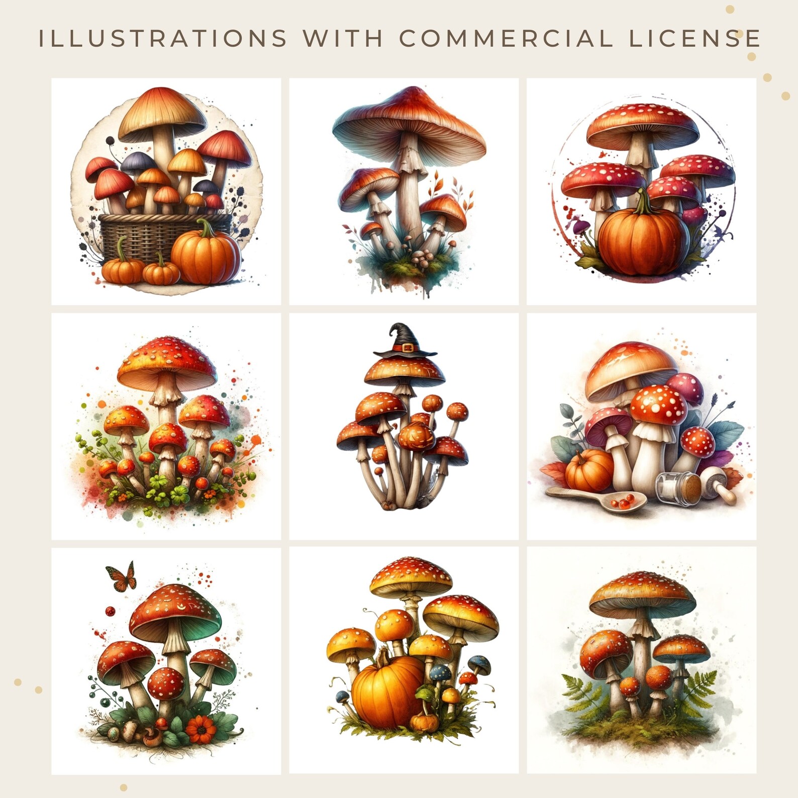 Autumn Mushrooms Clipart, Thanksgiving Clipart Set: Autumn Mushrooms ...