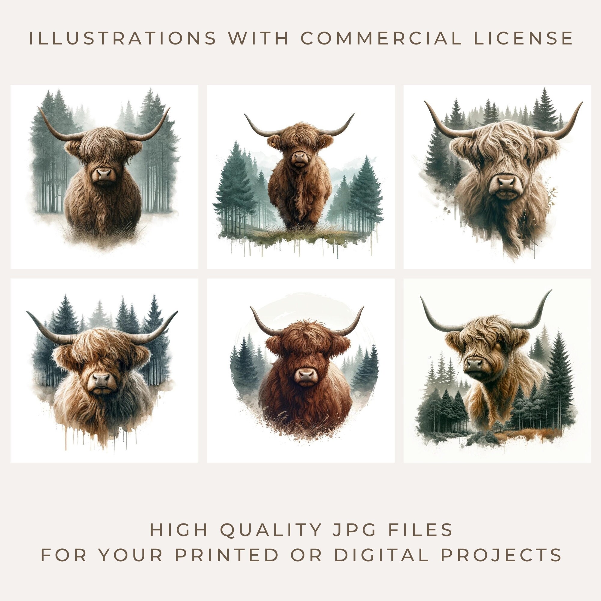 Highland Cow Watercolor Clipart Set, Instant Download for Digital ...