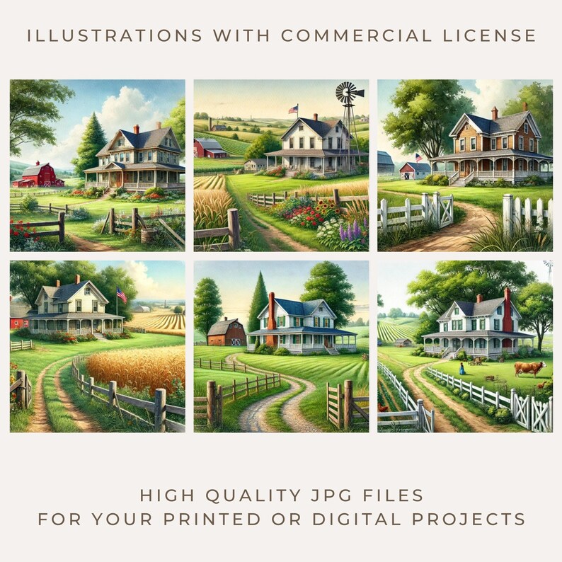 American Homestead Landscape Clipart, Digital Crafting Files for Junk ...