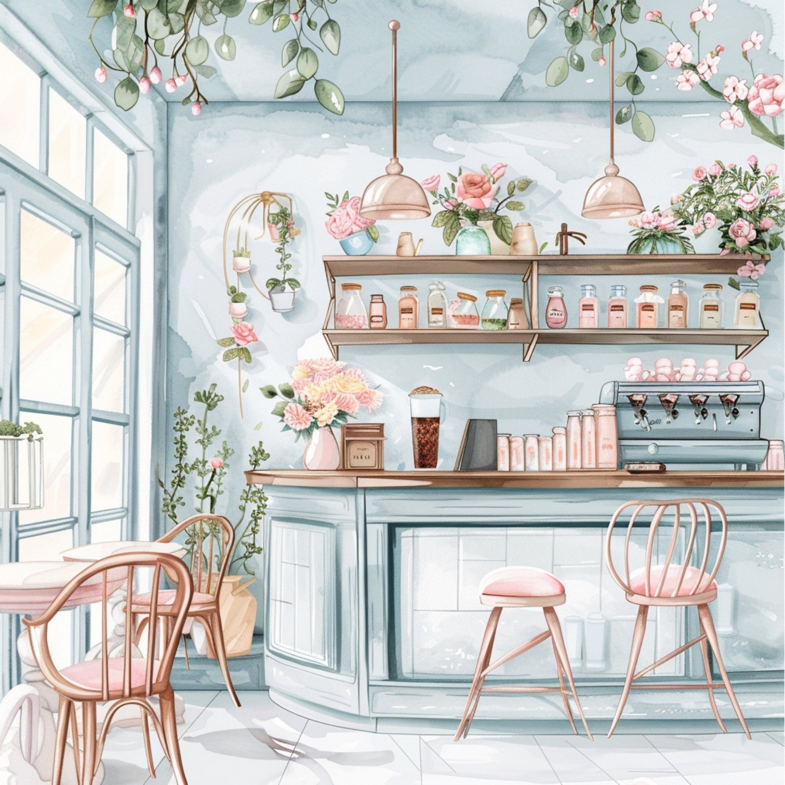 9 Spring Coffee Shop Clipart, Watercolor Floral Images for Junk ...