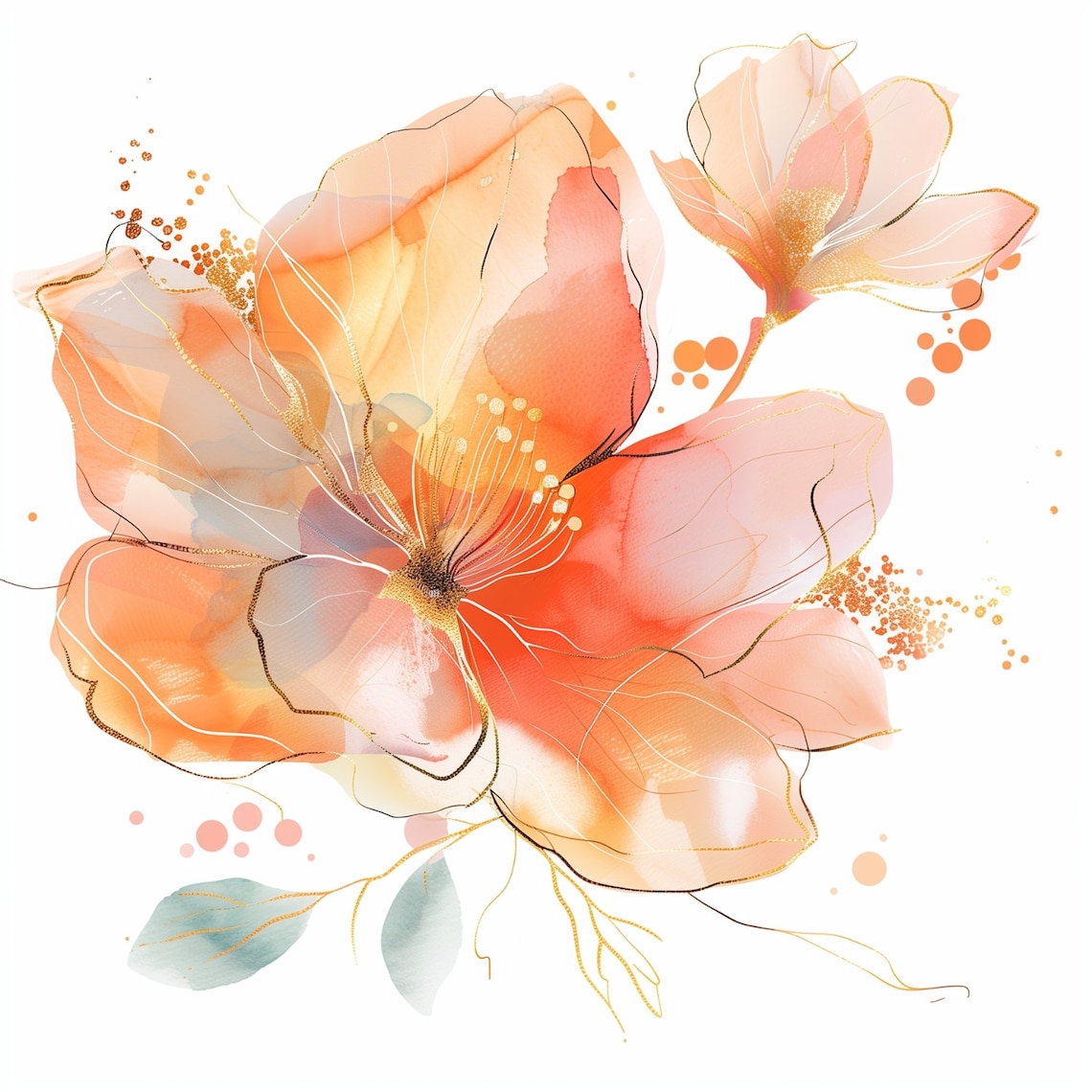 10 Orange Abstract Watercolor Flowers Clipart, Digital Download for ...