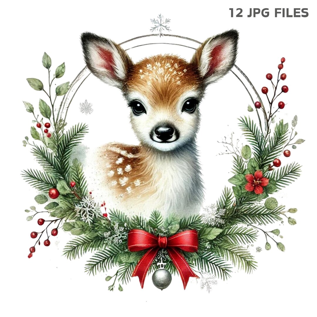 Christmas Fawn Watercolor Clipart, Digital Download for Scrapbooking ...