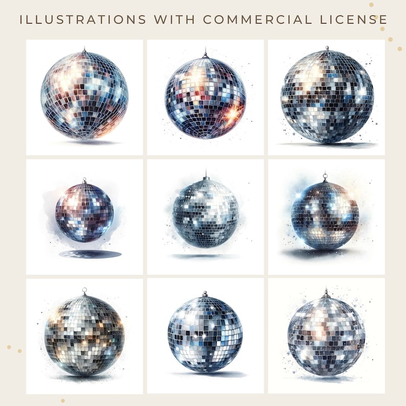 Disco Ball Clipart, Retro Watercolor Digital Download,collage Images ...