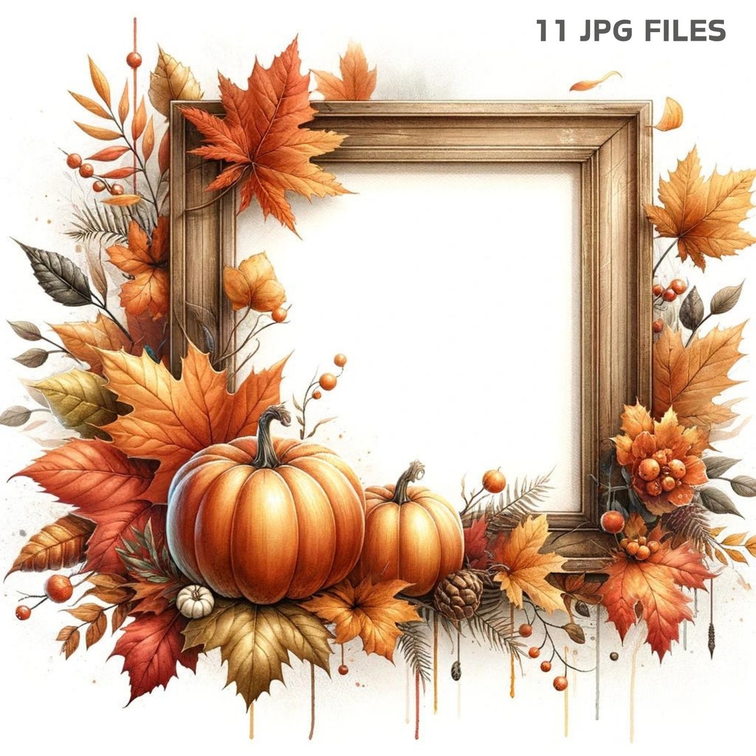 Autumn Floral Frame Clipart Bundle, Digital Crafting Watercolor Images ...