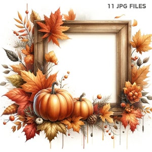 Autumn Floral Frame Clipart Bundle, Digital Crafting Watercolor Images ...