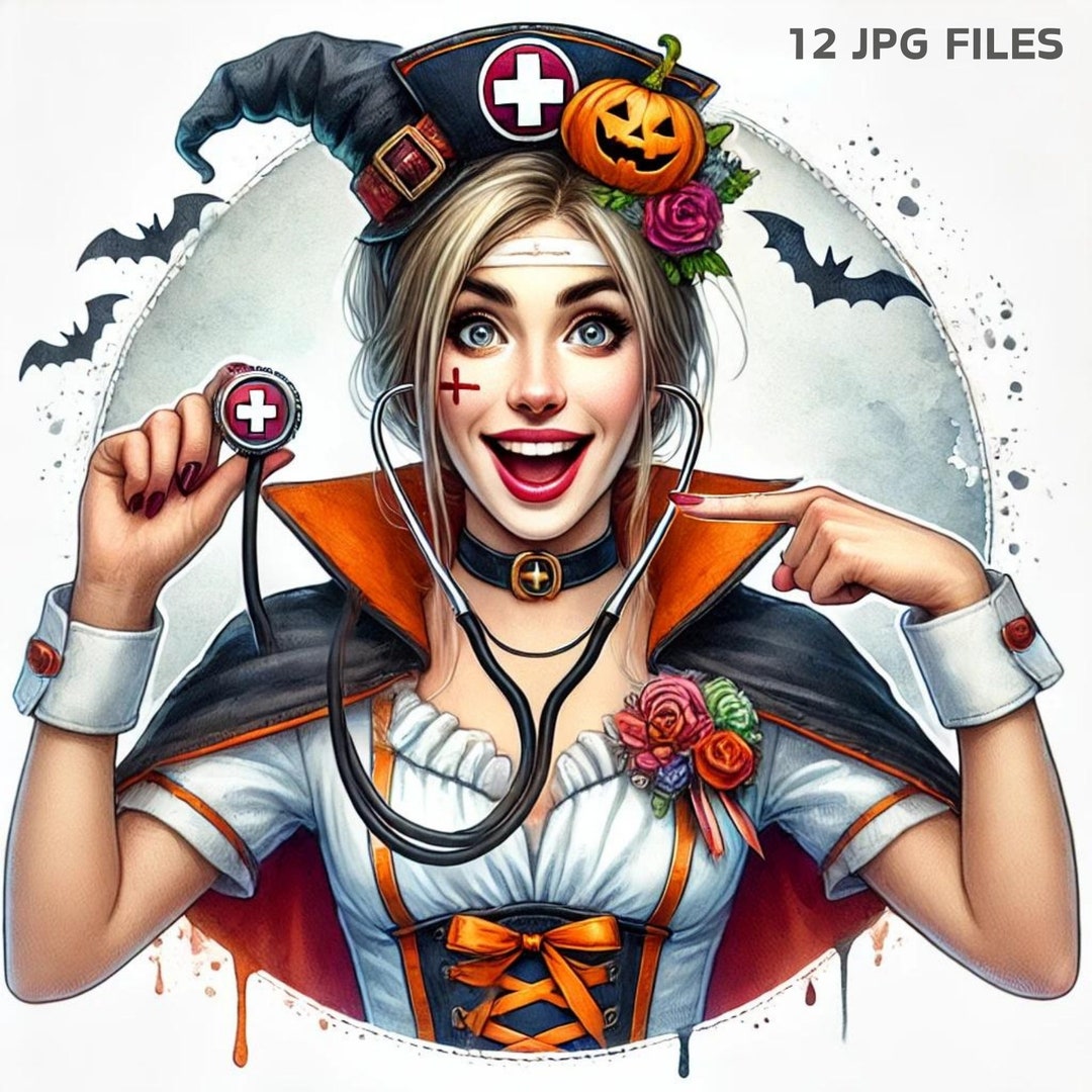 Funny Halloween Nurse Clipart Set, Digital Download for Junk Journals ...