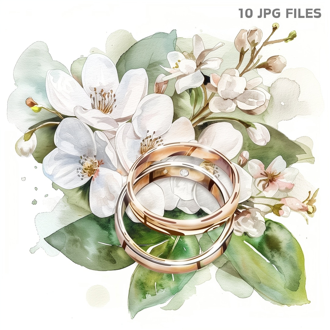 Floral Wedding Clipart, Wedding Rings, Flowers Clipart, Wedding ...