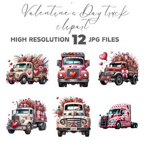 Vintage Valentine Truck Clipart, Retro V-day Design for Planner ...