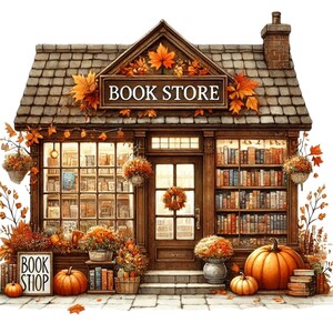 Autumn Book Shop Clipart, Watercolor Bookstore, Vintage Storefront ...