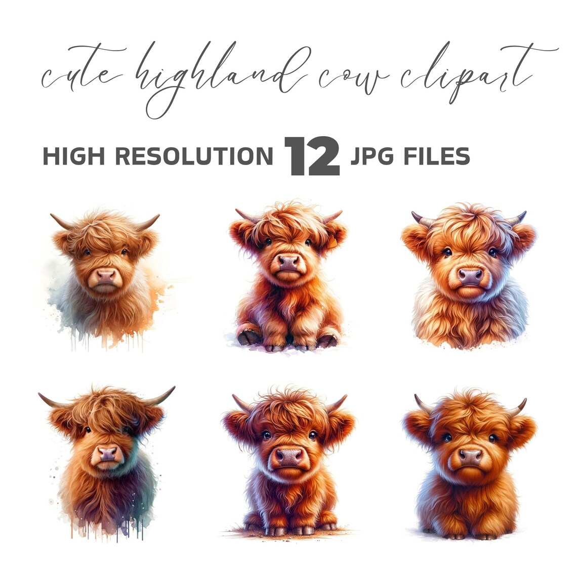 Highland Cow Digital Clipart Set for Paper Crafts and Digital Crafting ...