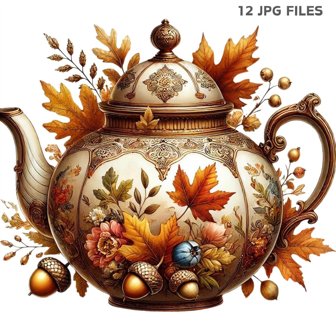 Autumn Teapot Watercolor Clipart, Digital Crafting, Scrapbook Images ...
