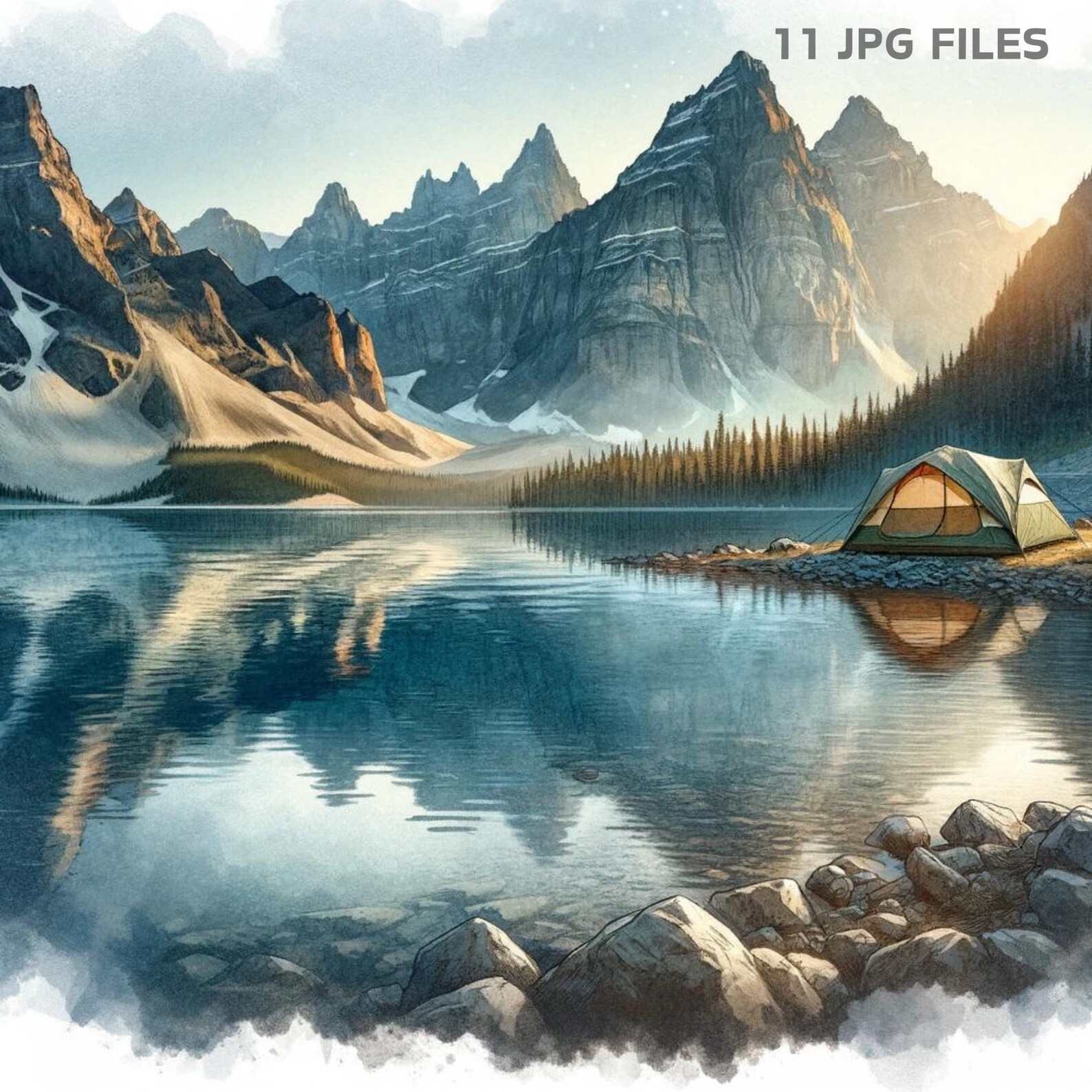 11 Watercolor Landscape, Lake Life Journaling Pages, Adventure Clipart ...