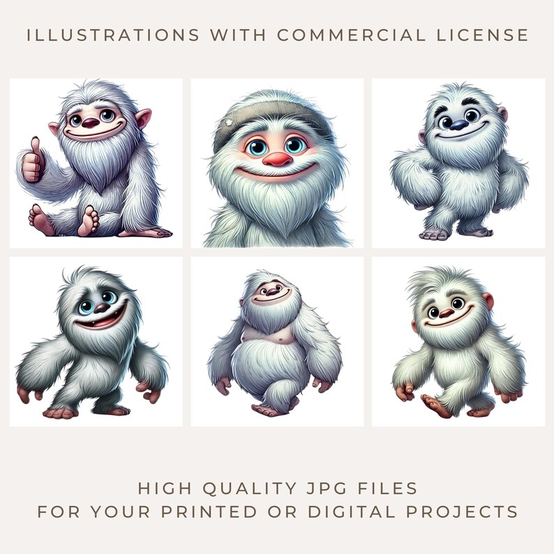 Funny Yeti, Monster Clipart Set, Digital Crafting, Junk Journal, High ...