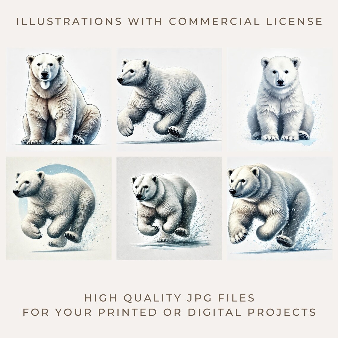 Watercolor Polar Bear Clipart Set, Digital Crafting Images for Nursery ...