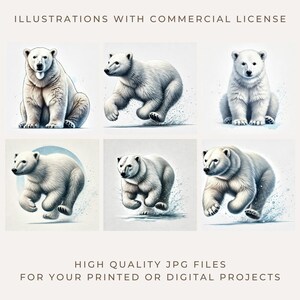Watercolor Polar Bear Clipart Set, Digital Crafting Images for Nursery ...