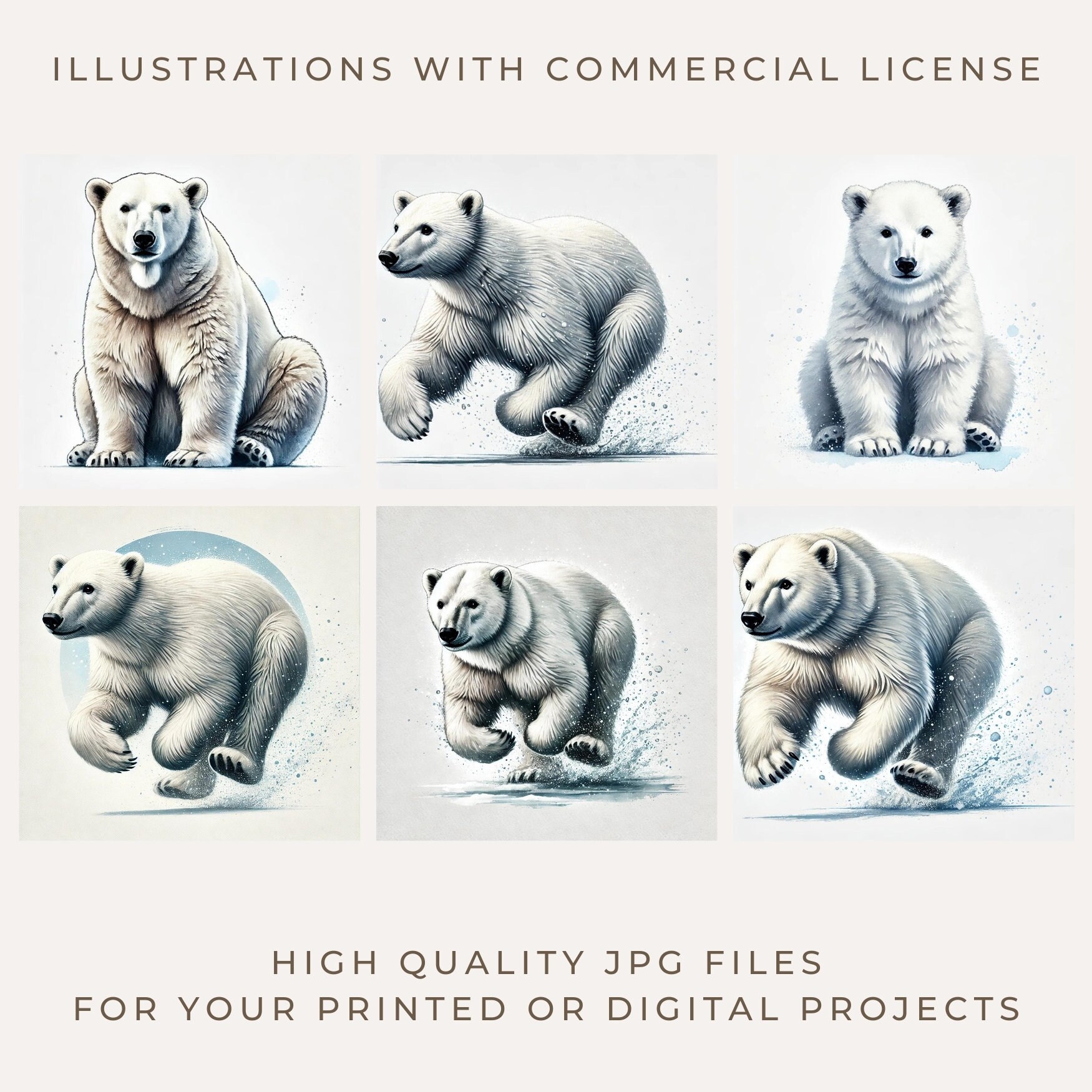 Watercolor Polar Bear Clipart Set, Digital Crafting Images for Nursery ...