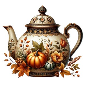 Autumn Teapot Watercolor Clipart, Digital Crafting, Scrapbook Images ...