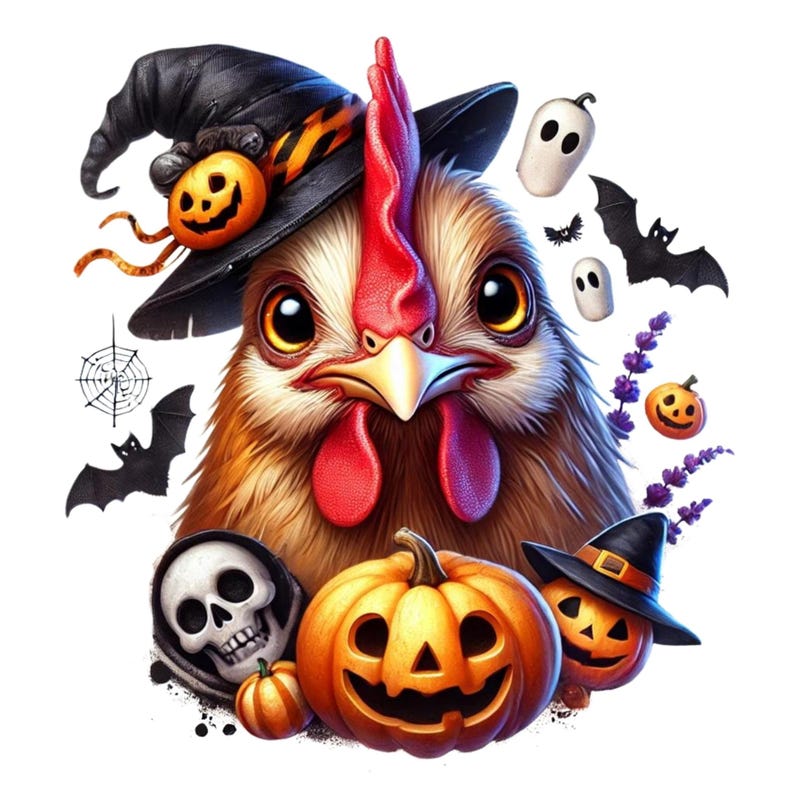 Spooky Halloween Chickens Clipart, Funny Chicken Witch & Pumpkin ...