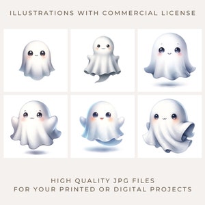Cute Kawaii Ghost Clip Art Bundle, Retro Halloween, Collage Images ...