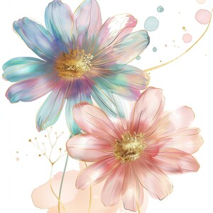 9 Various Abstract Flowers, Watercolor Clipart, Boho Flowers, Wall Art ...