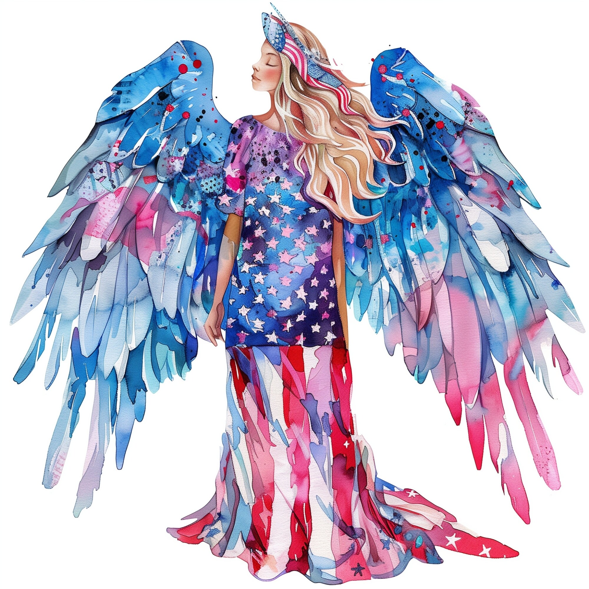 Watercolor American Flag Clipart and Angel Wings, Digital Crafting ...