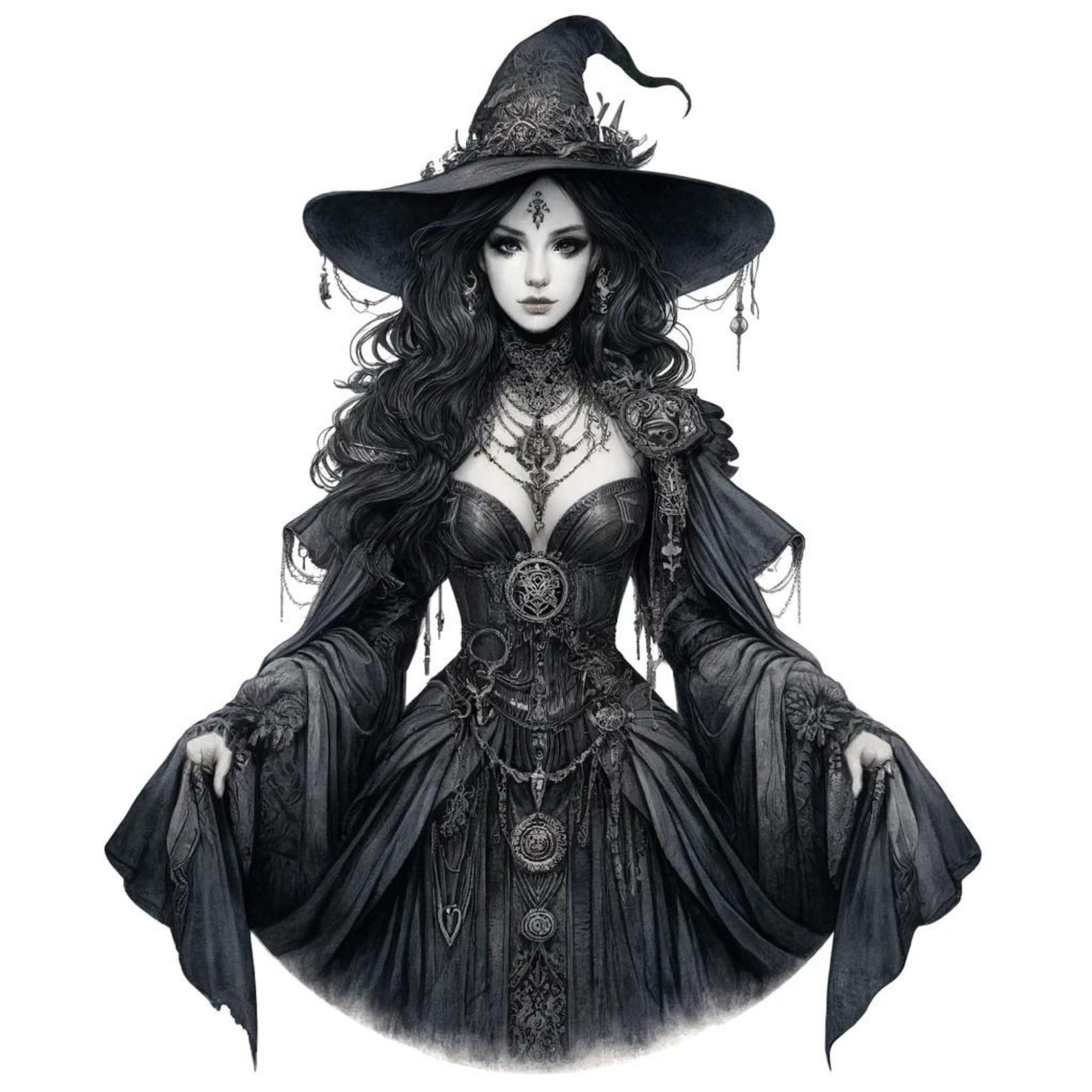 Gothic Witch Clipart Set, Dark Fantasy Mystical Images for Halloween ...