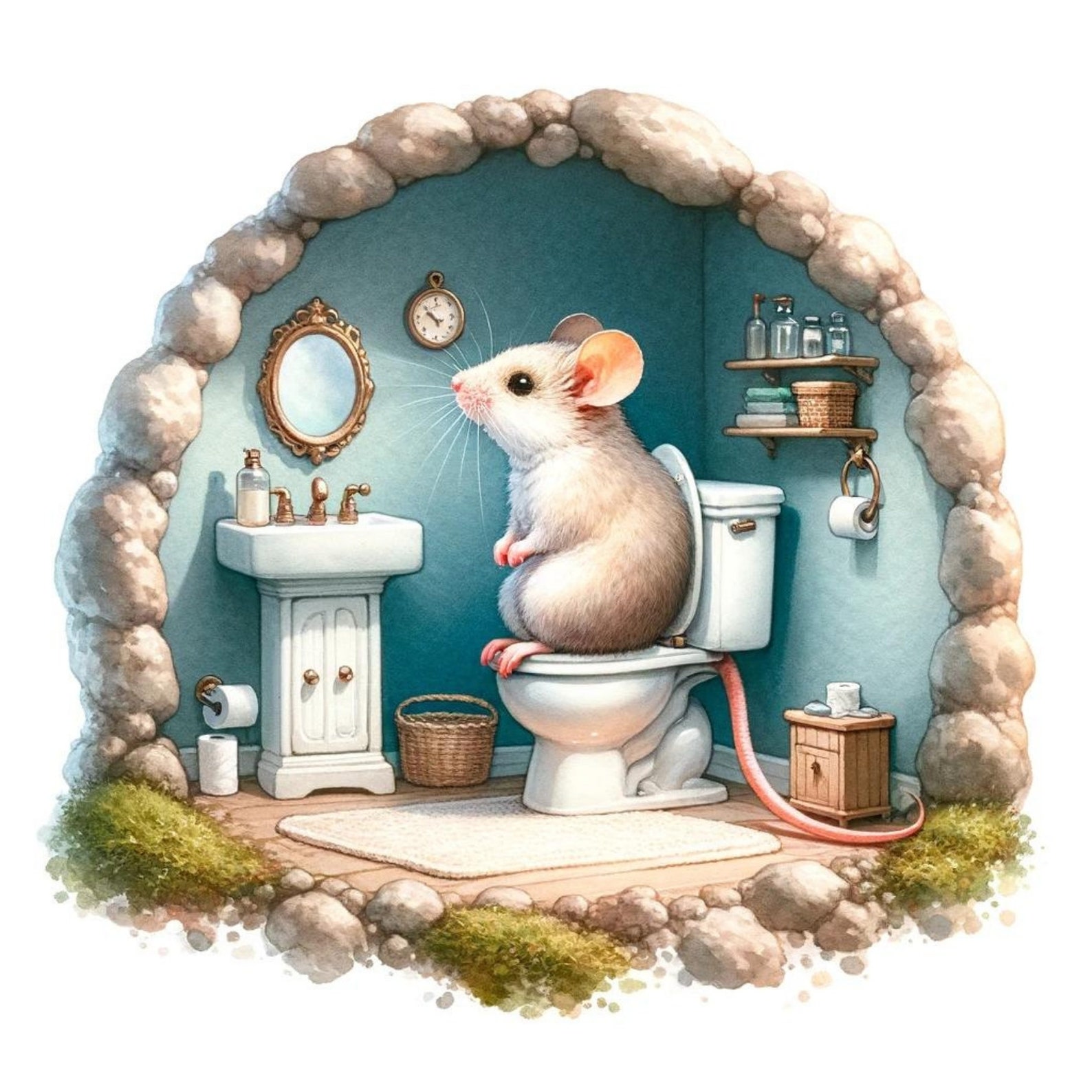 Mouse Sitting on Toilet in Mouse Hole, Instant Download, Cute Mouse ...