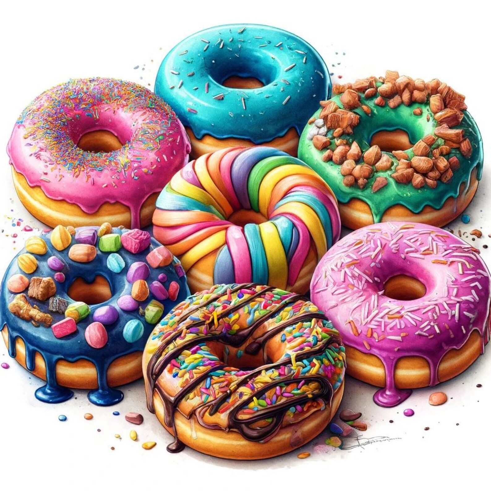 Vibrant Donut Digital Clipart Set for Cute Dessert Designs, Commercial ...