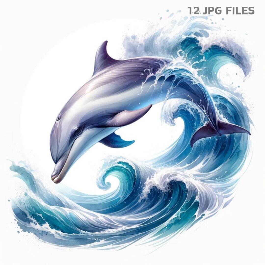 Dolphin in Waves Digital Graphics, Blue Sea Scrapbook Kit With Dolphin ...